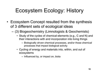Ecosystem EcologyOverview of people and events important in the ...