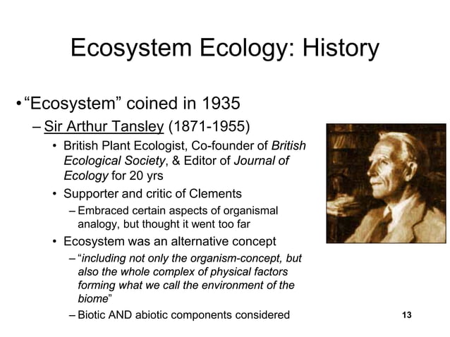 Ecosystem EcologyOverview of people and events important in the ...
