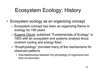 Ecosystem EcologyOverview of people and events important in the ...