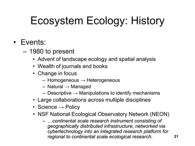 Ecosystem EcologyOverview of people and events important in the ...