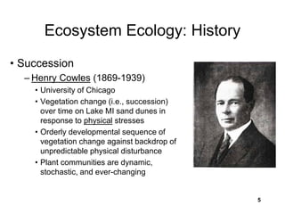 Ecosystem EcologyOverview of people and events important in the ...