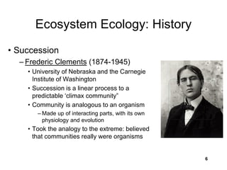 Ecosystem EcologyOverview of people and events important in the ...