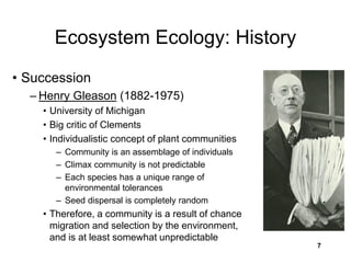 Ecosystem EcologyOverview of people and events important in the ...
