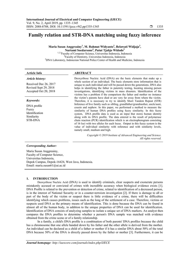 Family relation and STR-DNA matching using fuzzy inference | PDF