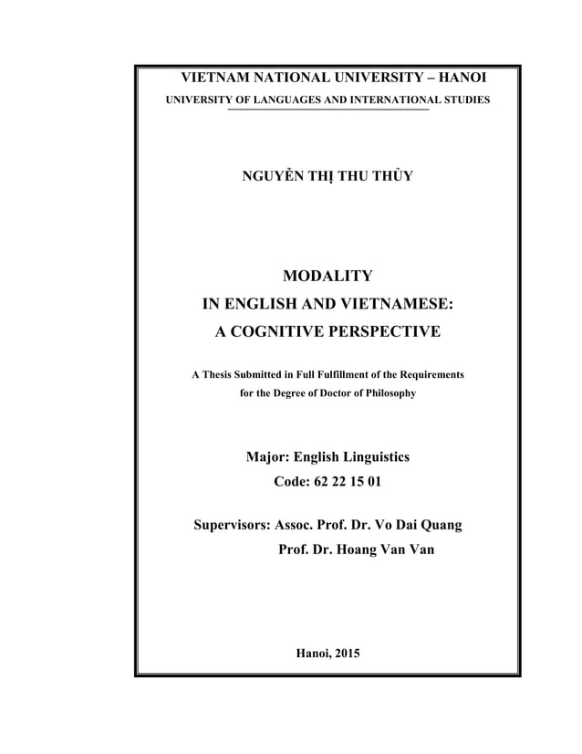 Modality in English and Vietnamese: A Cognitive Perspective = tính tình thái trong tiếng Anh và ...