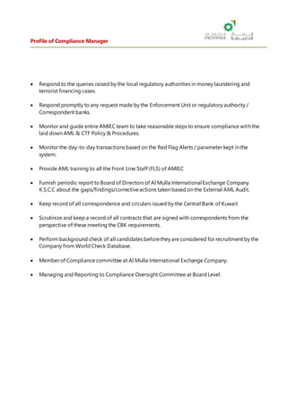 RESPONSIBILITIES OF COMPLIANCE MANAGER | DOCX