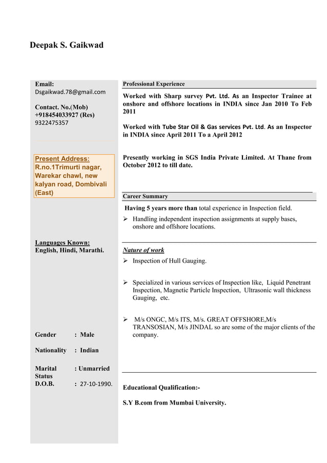 Deepak Gaikwad CV | PDF