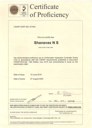 CSWIP 3.4 U INSPECTION CONTROLLER CERTIFICATE | PDF