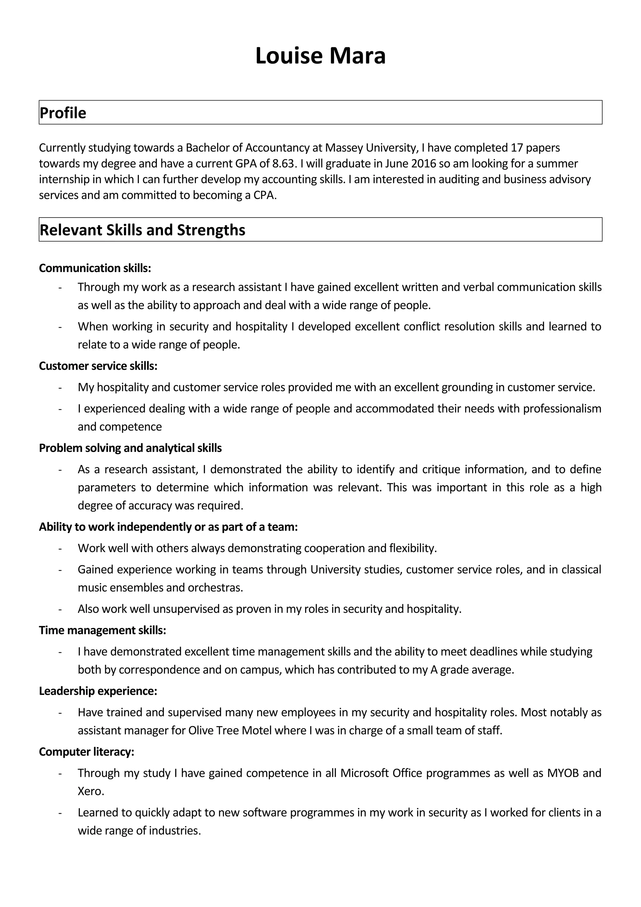 Louise Mara CV | RTF