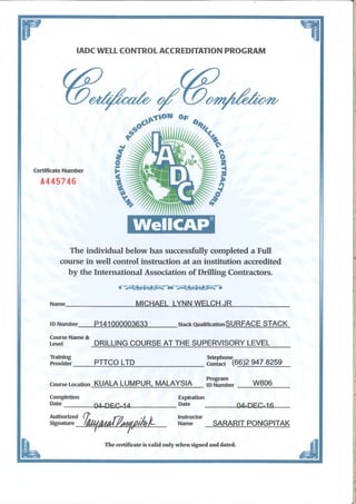 Michael Welch_Well Control Supervisor | PDF