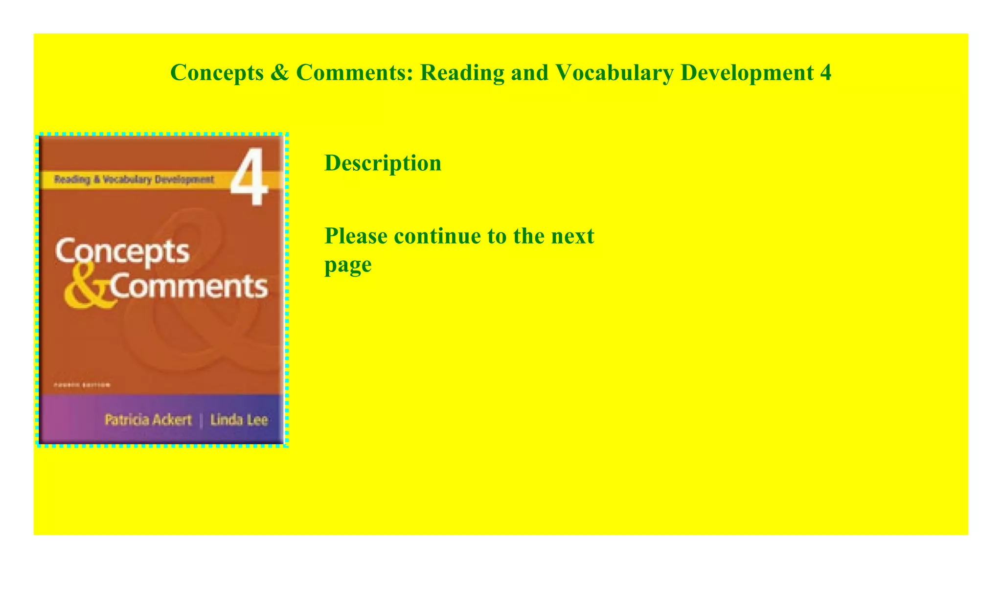 Concepts & Comments: Reading and Vocabulary Development 4 [P.D.F_book ...