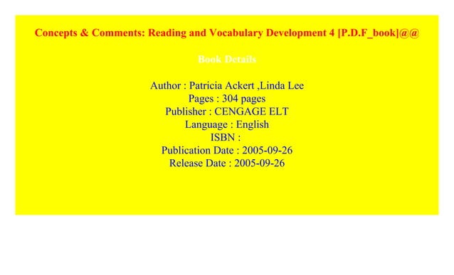Concepts & Comments: Reading and Vocabulary Development 4 [P.D.F_book]@@ | PDF