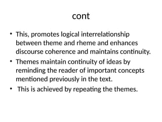 Understanding Thematic Progression and Theme/Rheme in Text Coherence | PPTX