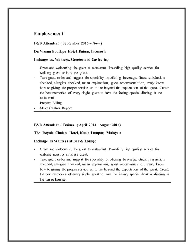 May CURRICULUM VITAE | DOCX | Bars & Restaurants | Attractions