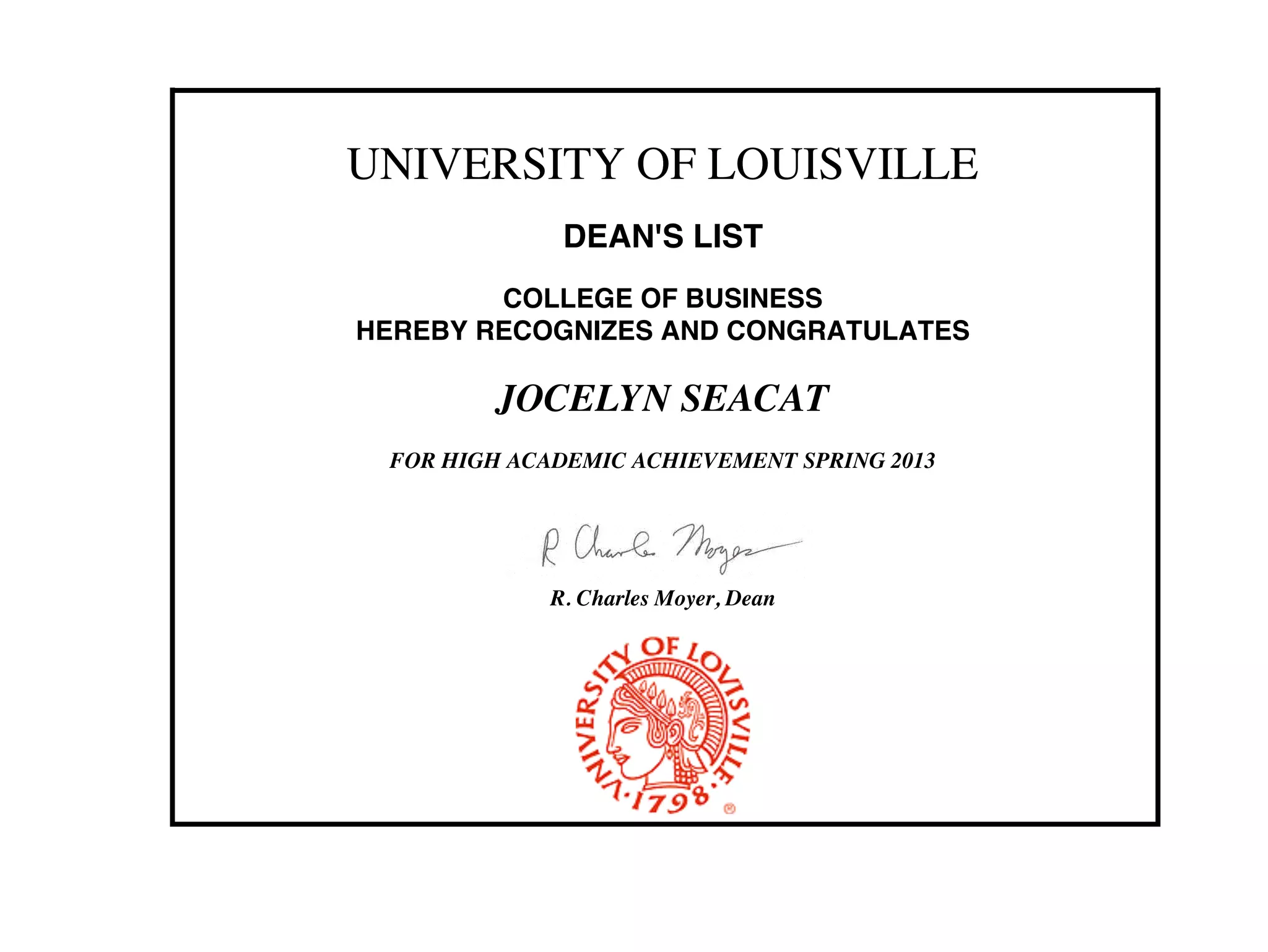 UofL Dean's List Spring'13 | PPT