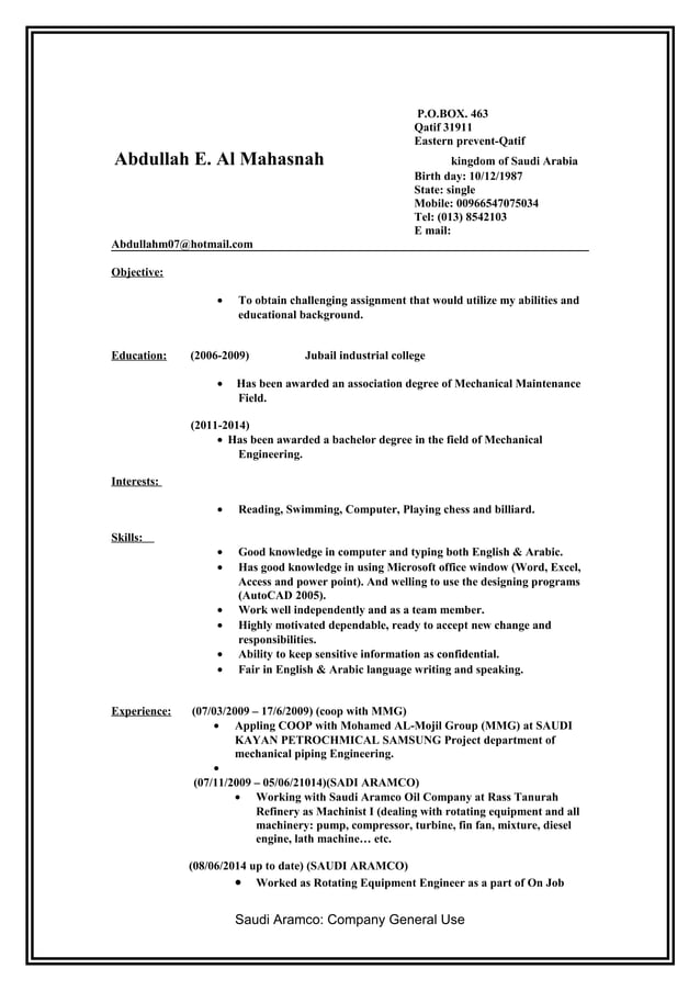 Abdullah(Mechanical Eng) CV | DOC