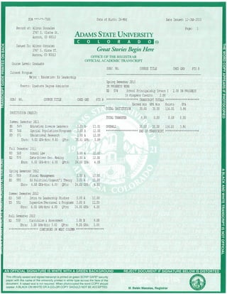 Adams State Transcript Alison Gonzales | PDF