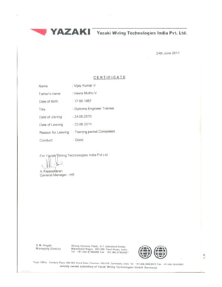 yazaki certificate | PDF