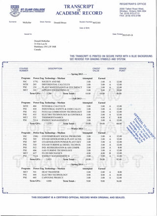 St Clair College Marks Power Engineering | PDF