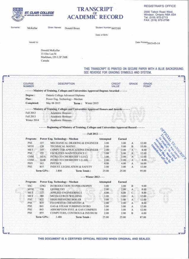 St Clair College Marks Power Engineering