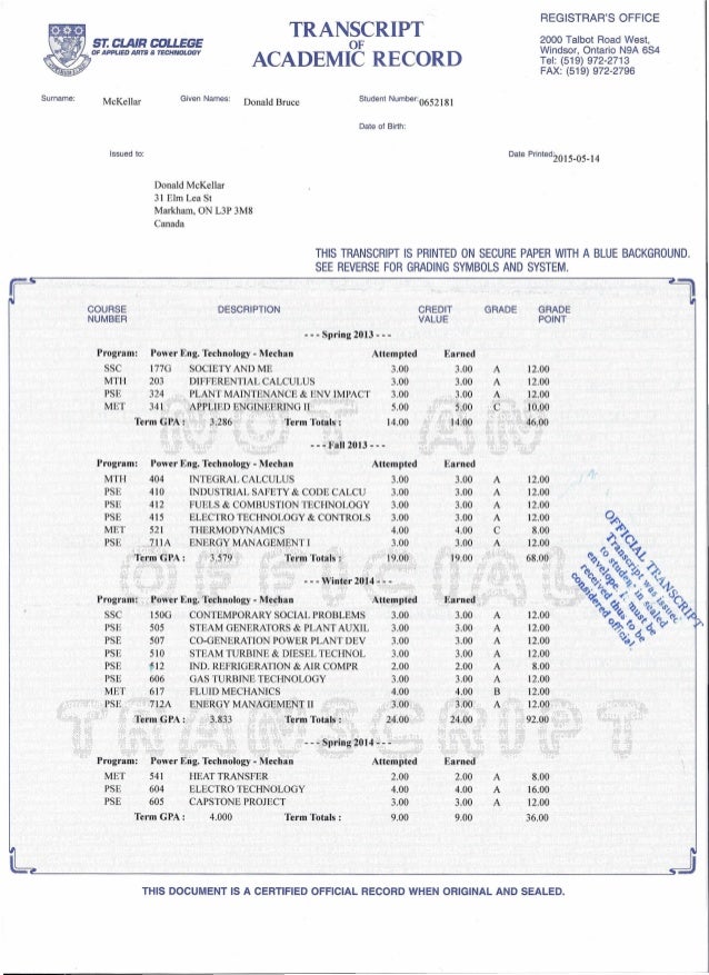 St Clair College Marks Power Engineering