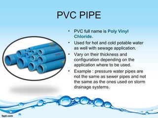Water Supply Pipes Description | PPT