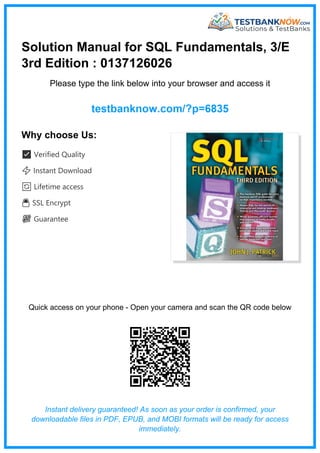 Comprehensive Solution Manual for SQL Fundamentals 3rd Edition | PDF