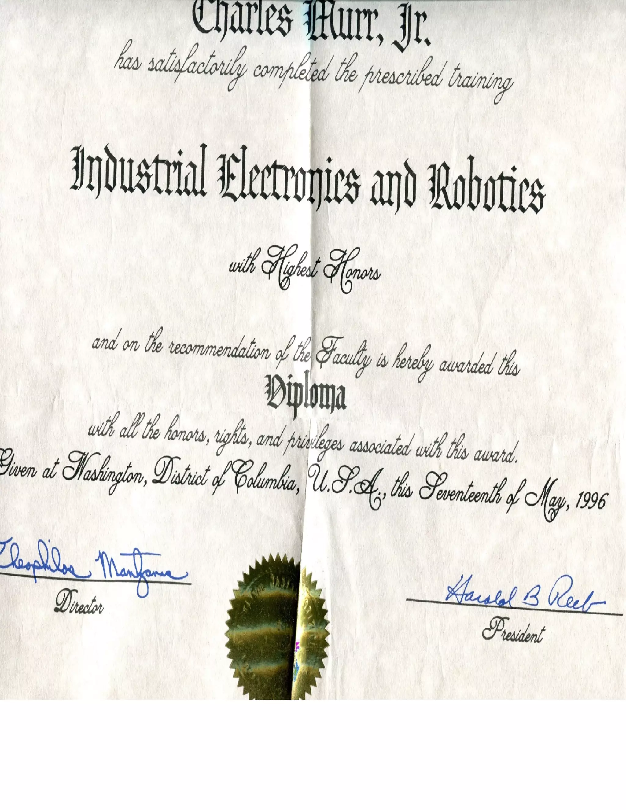 NRI Diploma May 17th 1996 | PDF