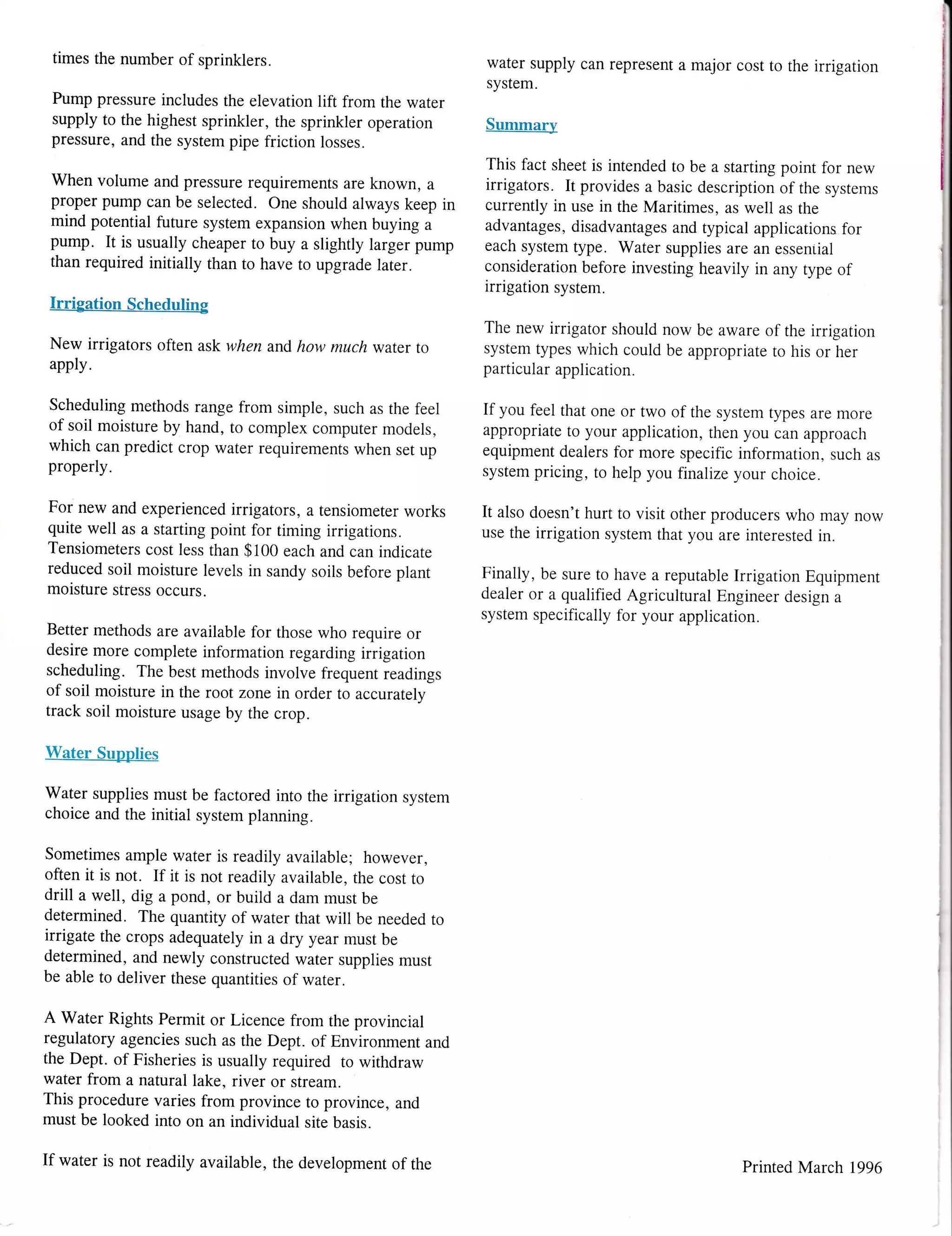 Irrigation System Types & Typical Applications 1996 | PDF | Water ...