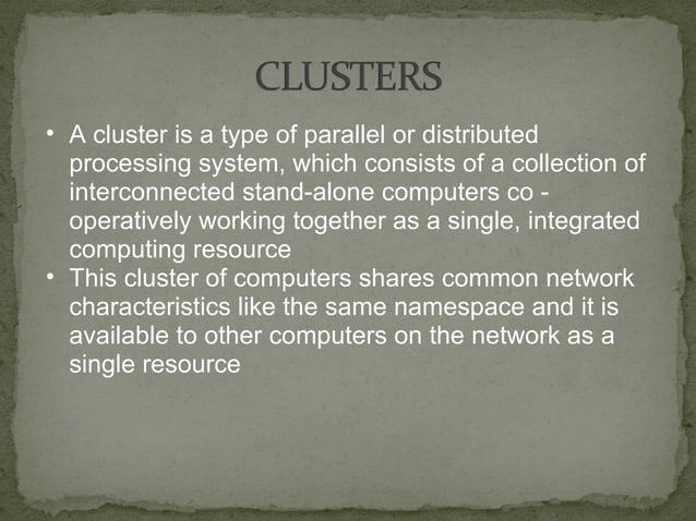 CLUSTER COMPUTING | PPT | Programming Languages | Computing