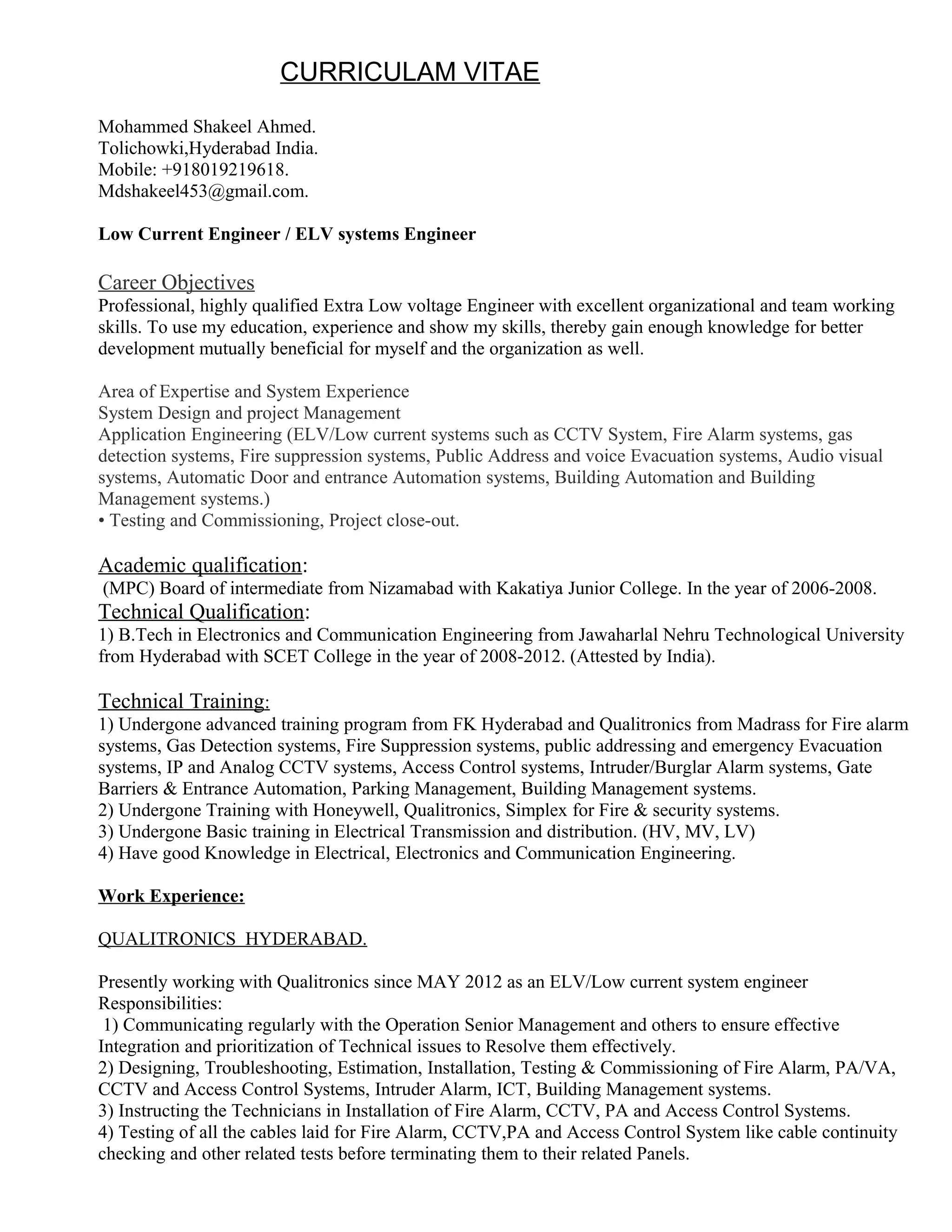 ELV ENGINEER RESUME | DOC