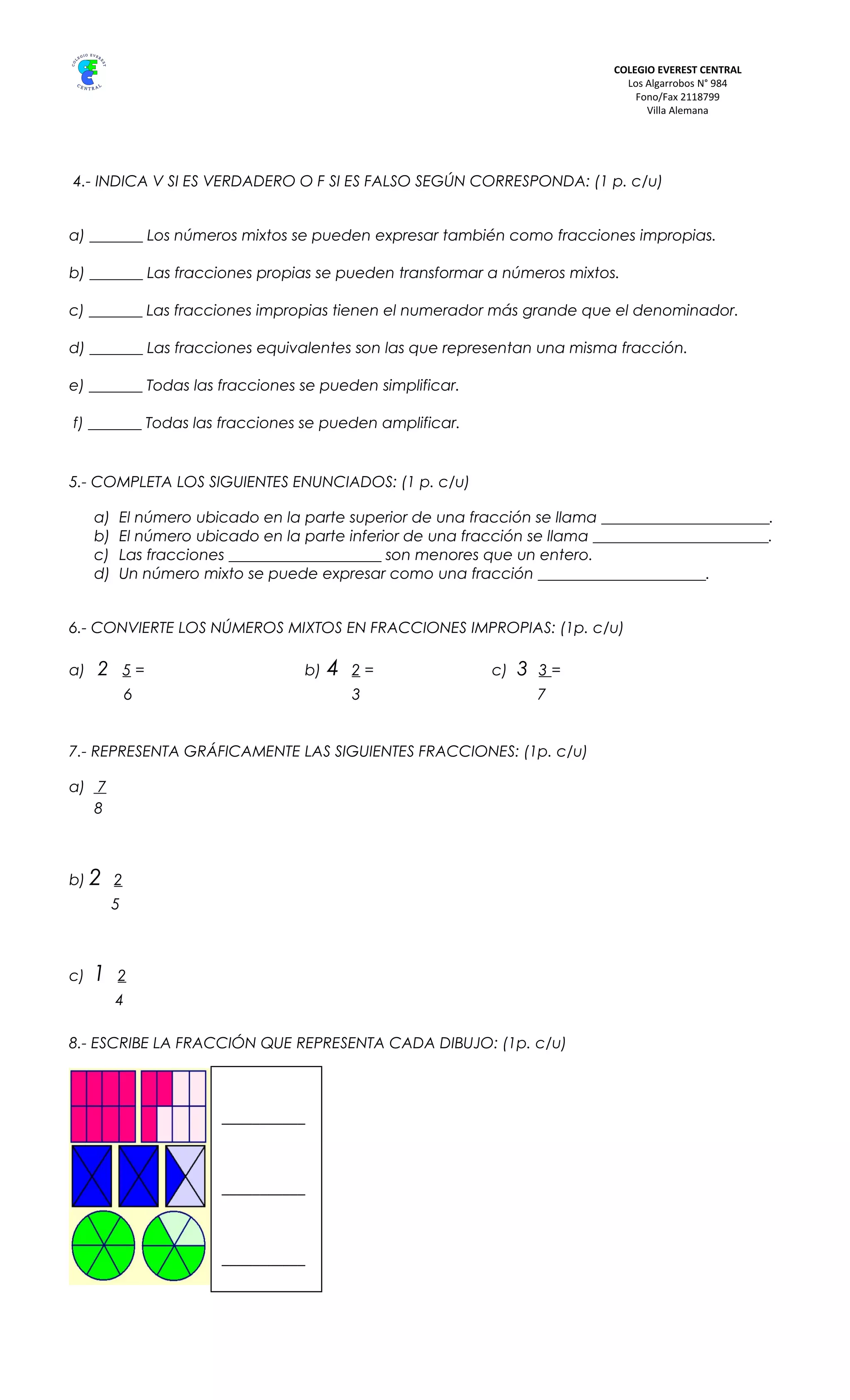 68570343 prueba-de-fracciones-5to-basico | DOC | Educational Assessment ...