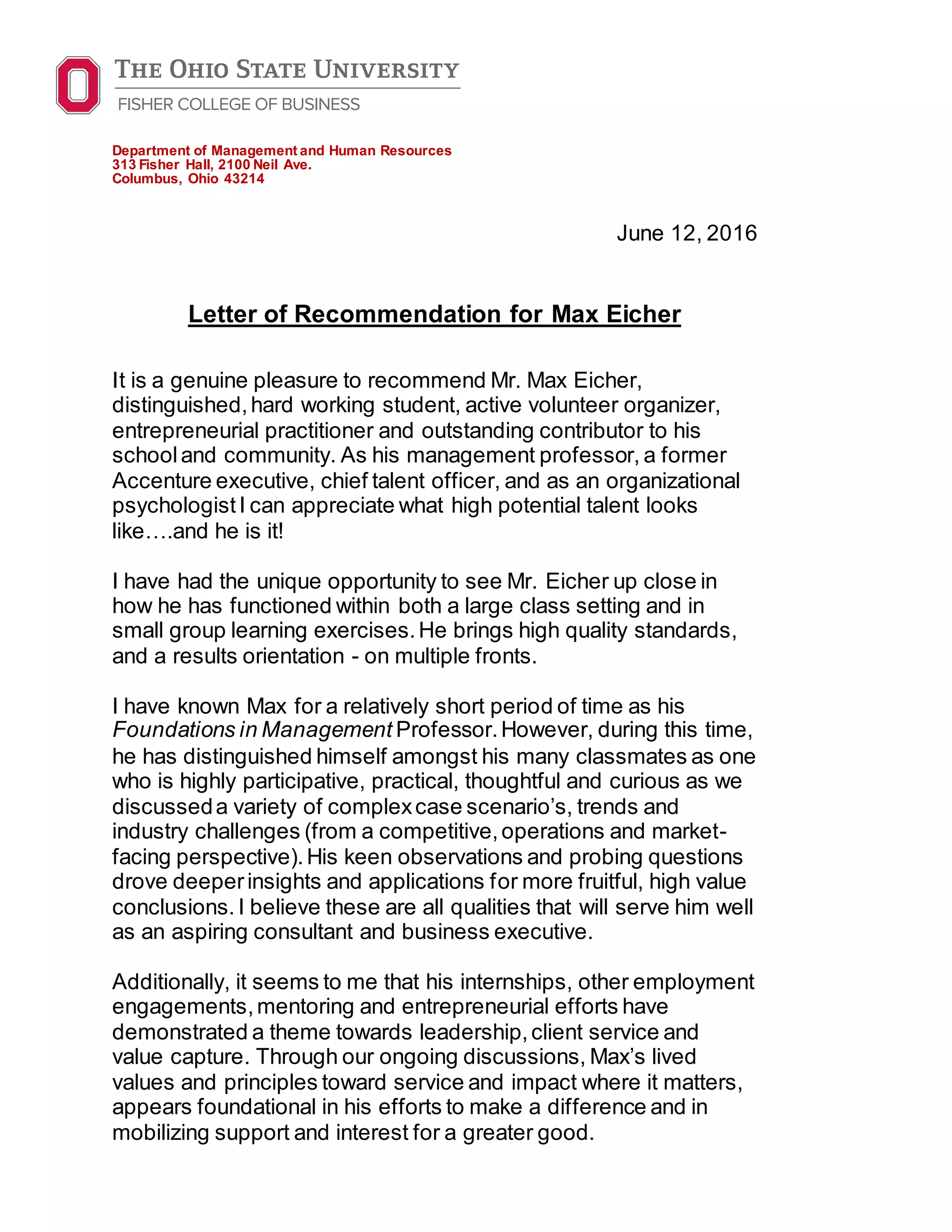 Letter of Recommendation (Prof. Sullivan) | DOCX | Management ...