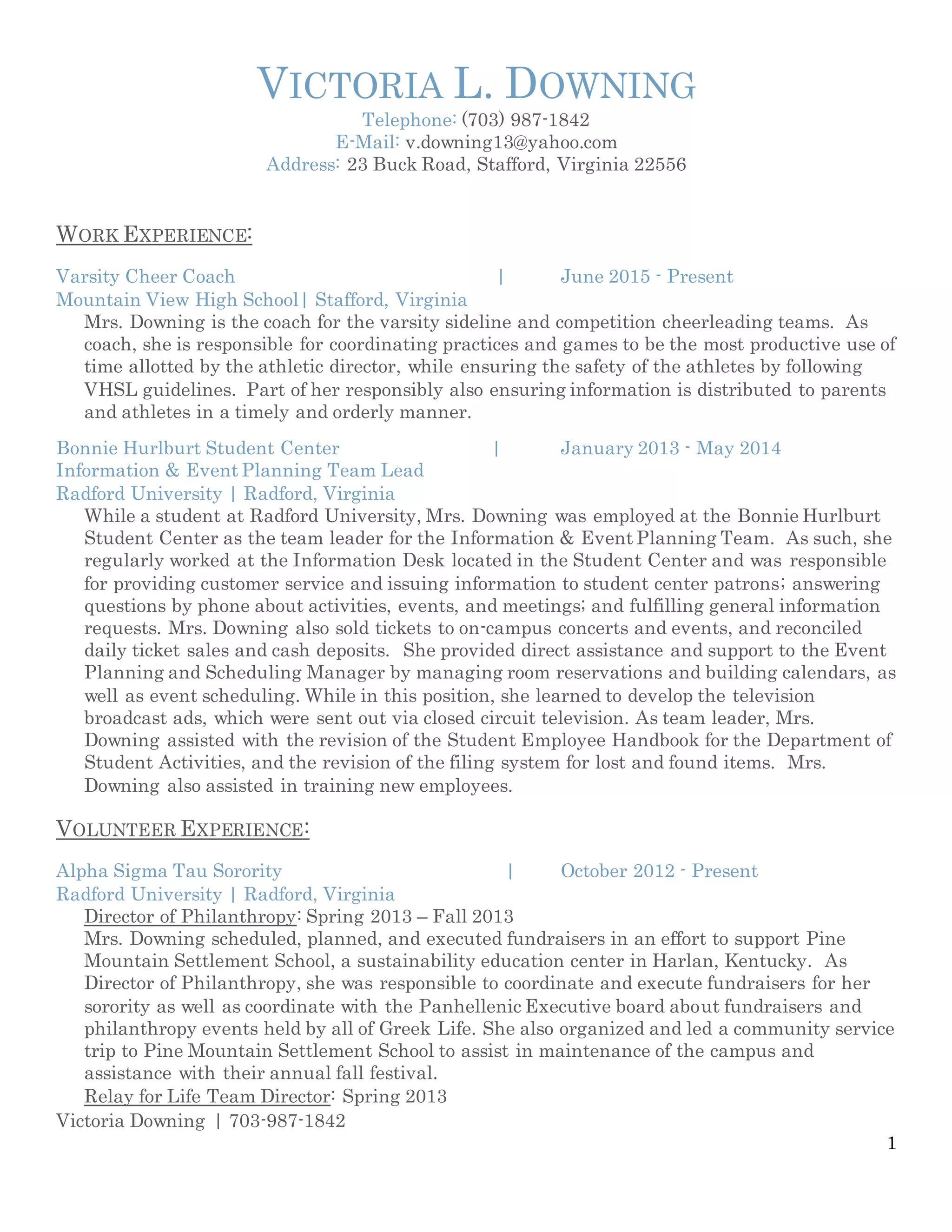 Victoria Downing Resume | PDF | Free Download
