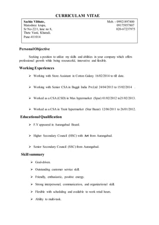 Sachin_Resume | DOCX | Business | Business and Finance