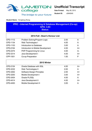 Lambton_Student_Transcript (2) | PDF | Computing | Technology & Computing