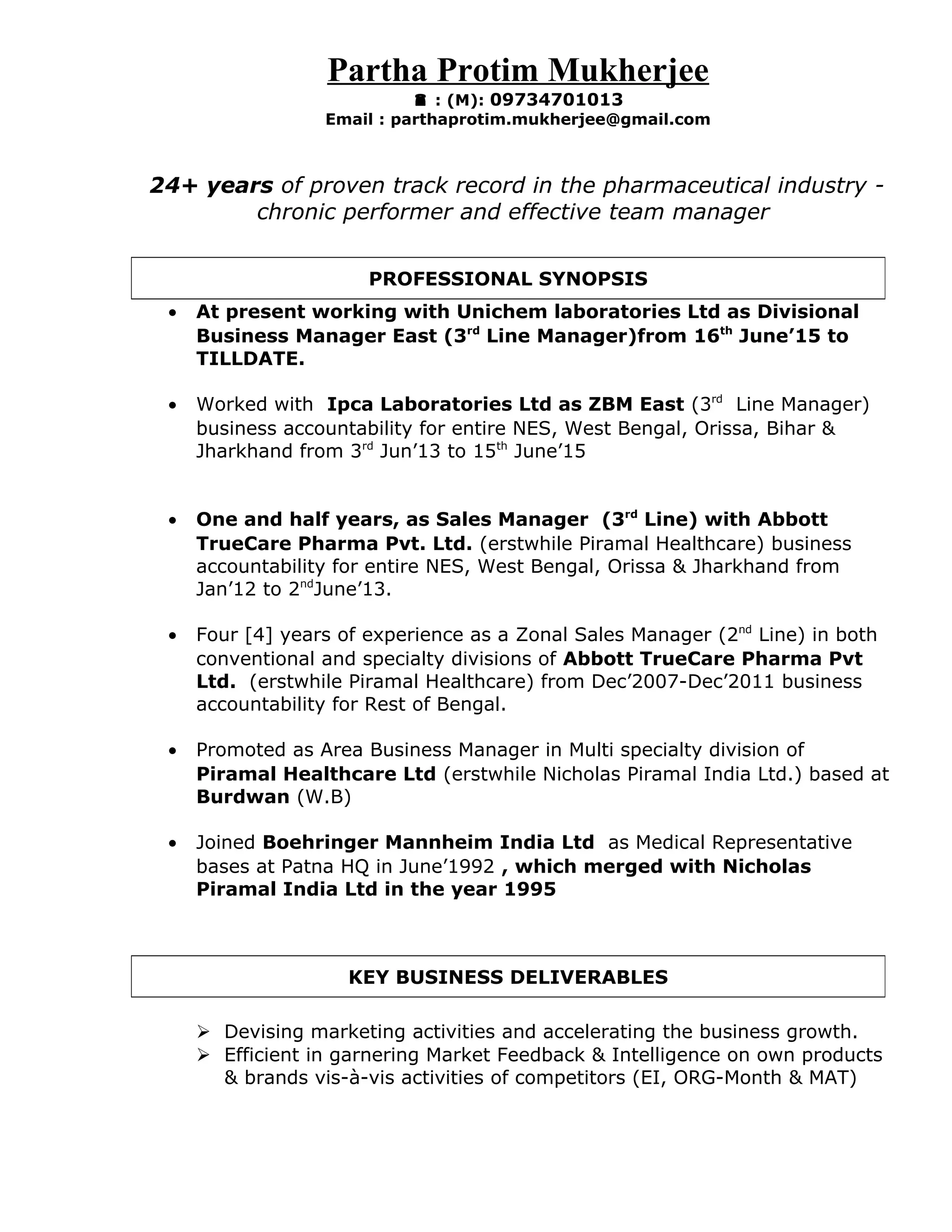 CV_-_Partha Protim Mukherjee | PDF
