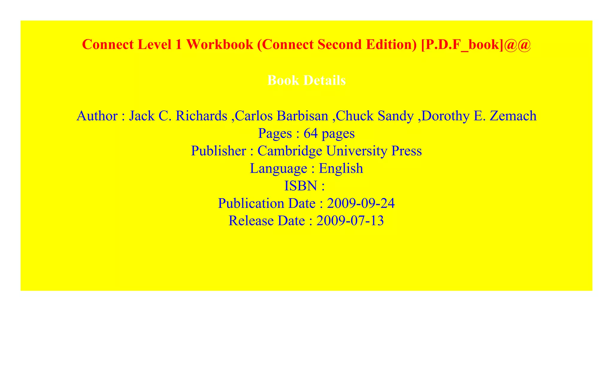 Connect Level 1 Workbook (Connect Second Edition) [P.D.F_book]@@ | PDF
