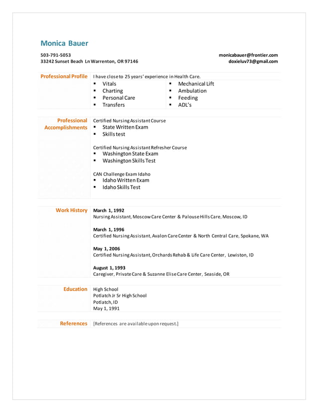 My Resume MLB CNA | PDF
