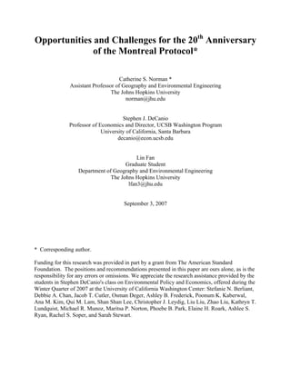 Opportunities and Challenges for the 20th Anniversary of the Montreal ...