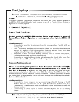 Resume for Metering or Instrumentation Engineer | DOC