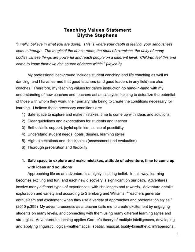Blythe Teaching Values Statement 2016 | PDF
