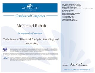 Techniques of Financial Analysis, Modeling and Forecasting -Western CPE ...
