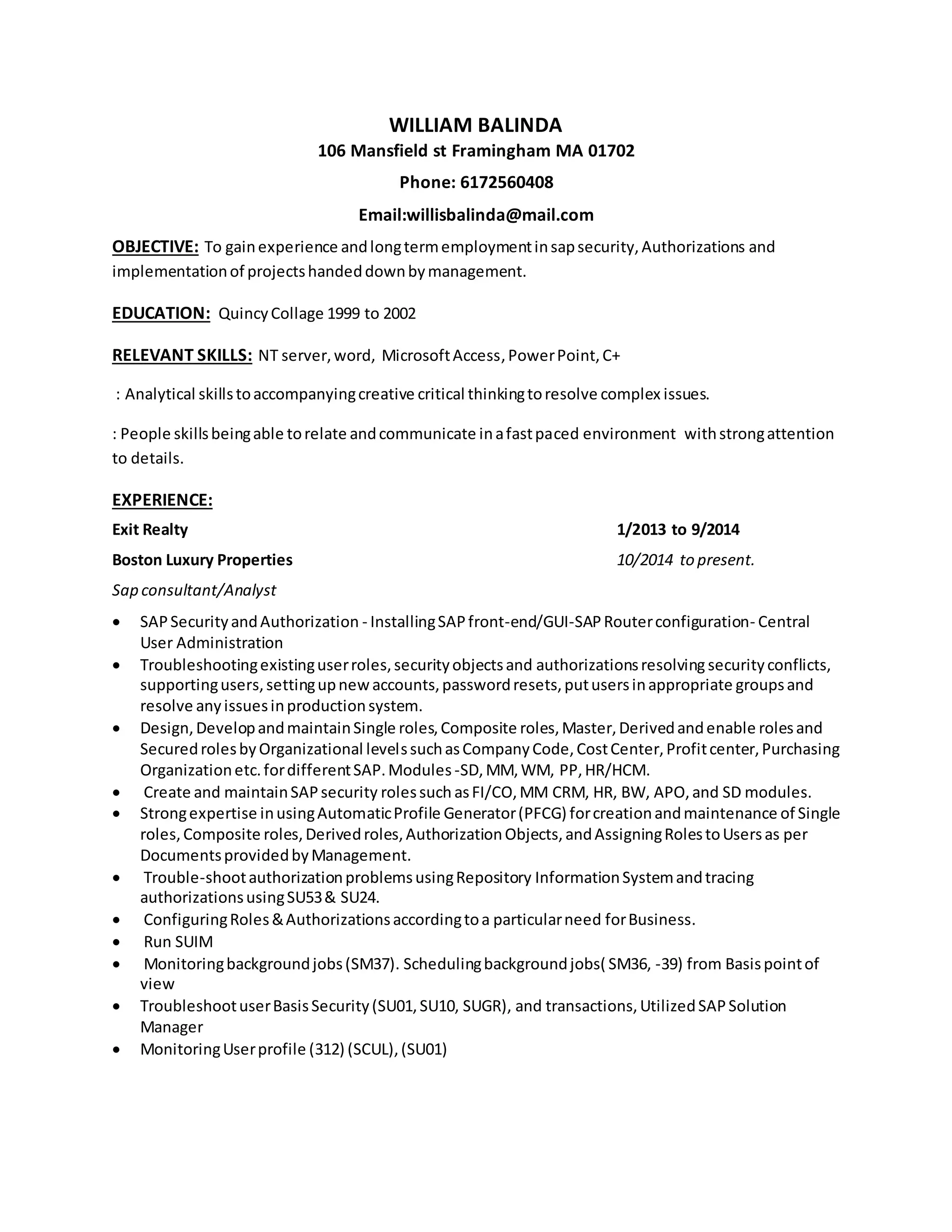 Wills resume | DOCX | Computing | Technology & Computing