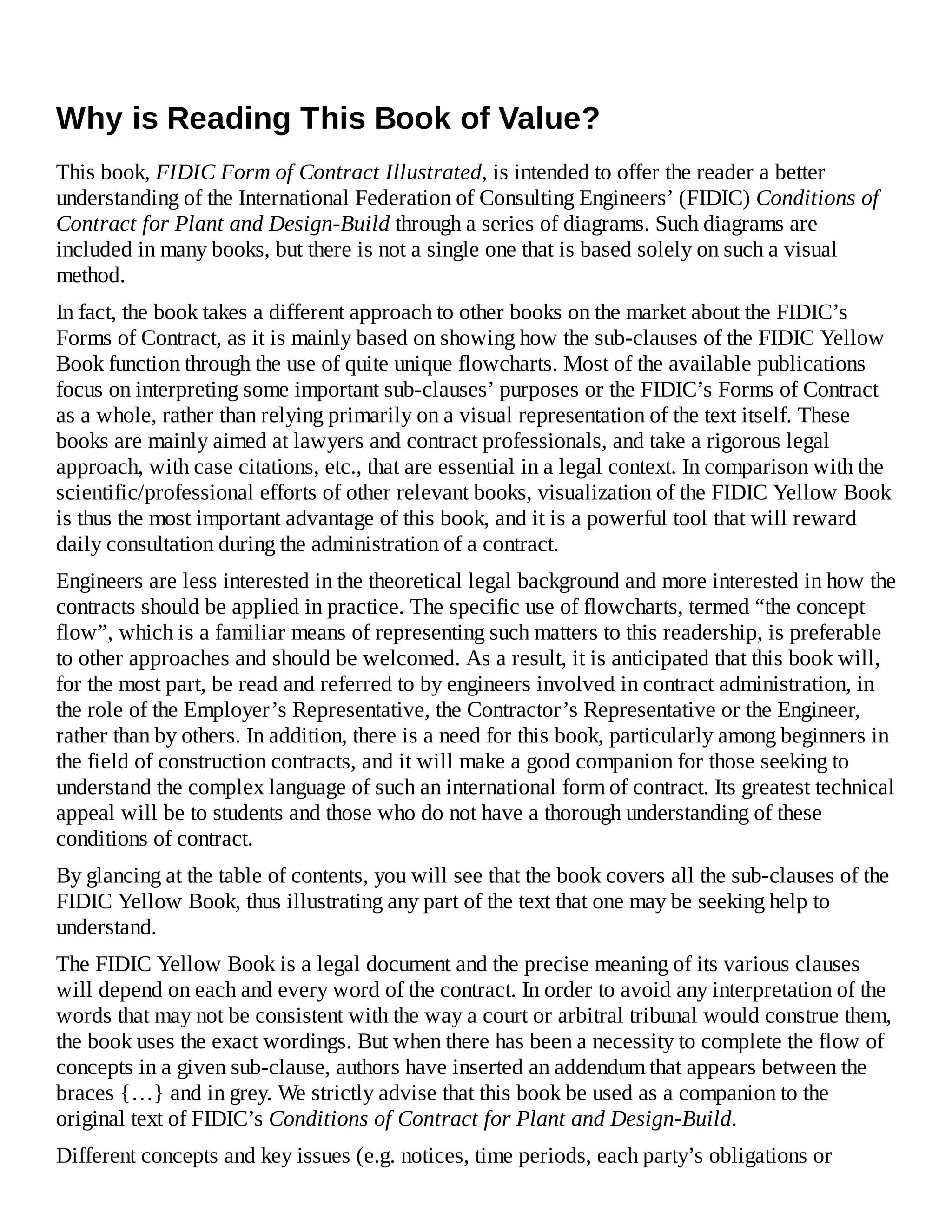 FIDIC Plant and Design Build Form of Contract Illustrated 1st Edition ...