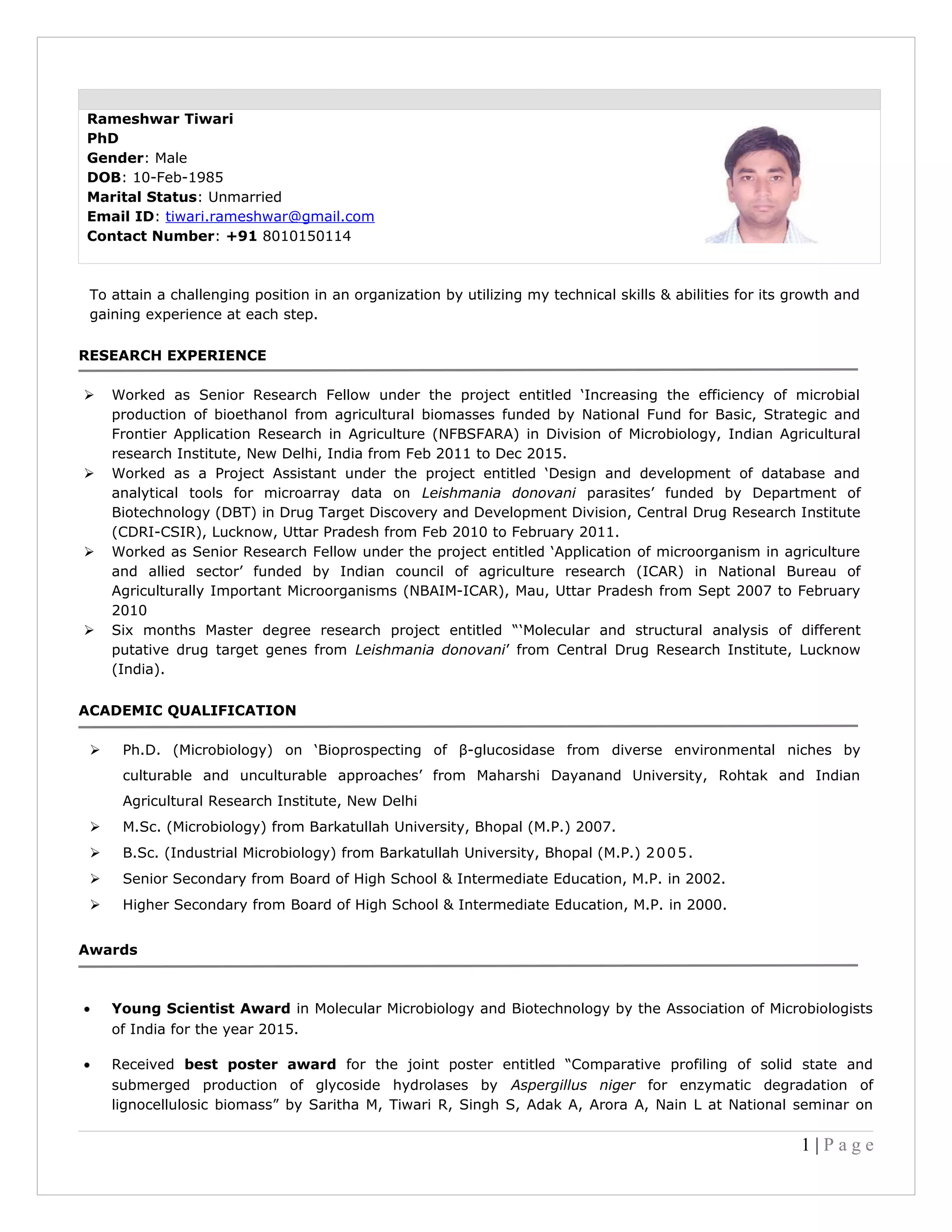 Rameshwar Tiwari CV (2) | PDF