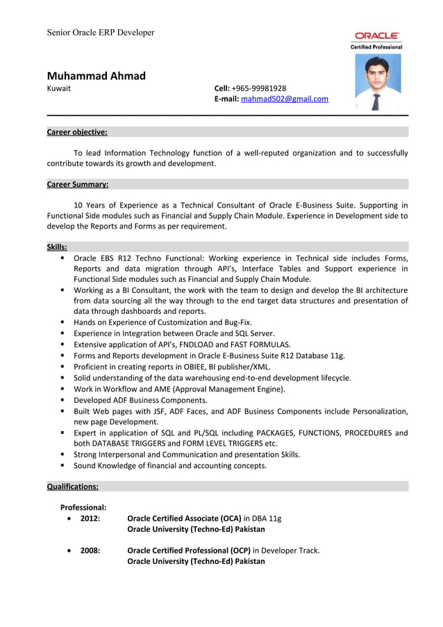 Ahmad-CV | DOC | Databases | Computer Software and Applications