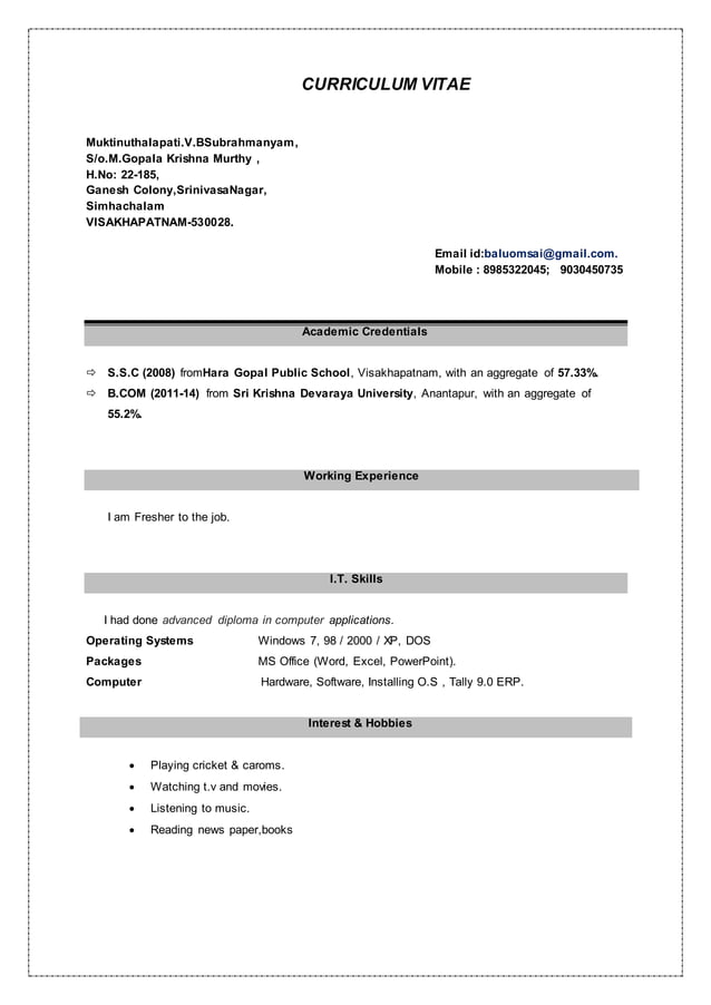 M.V.B Subrahmanyam RESUME1 | DOCX | Computing | Technology & Computing