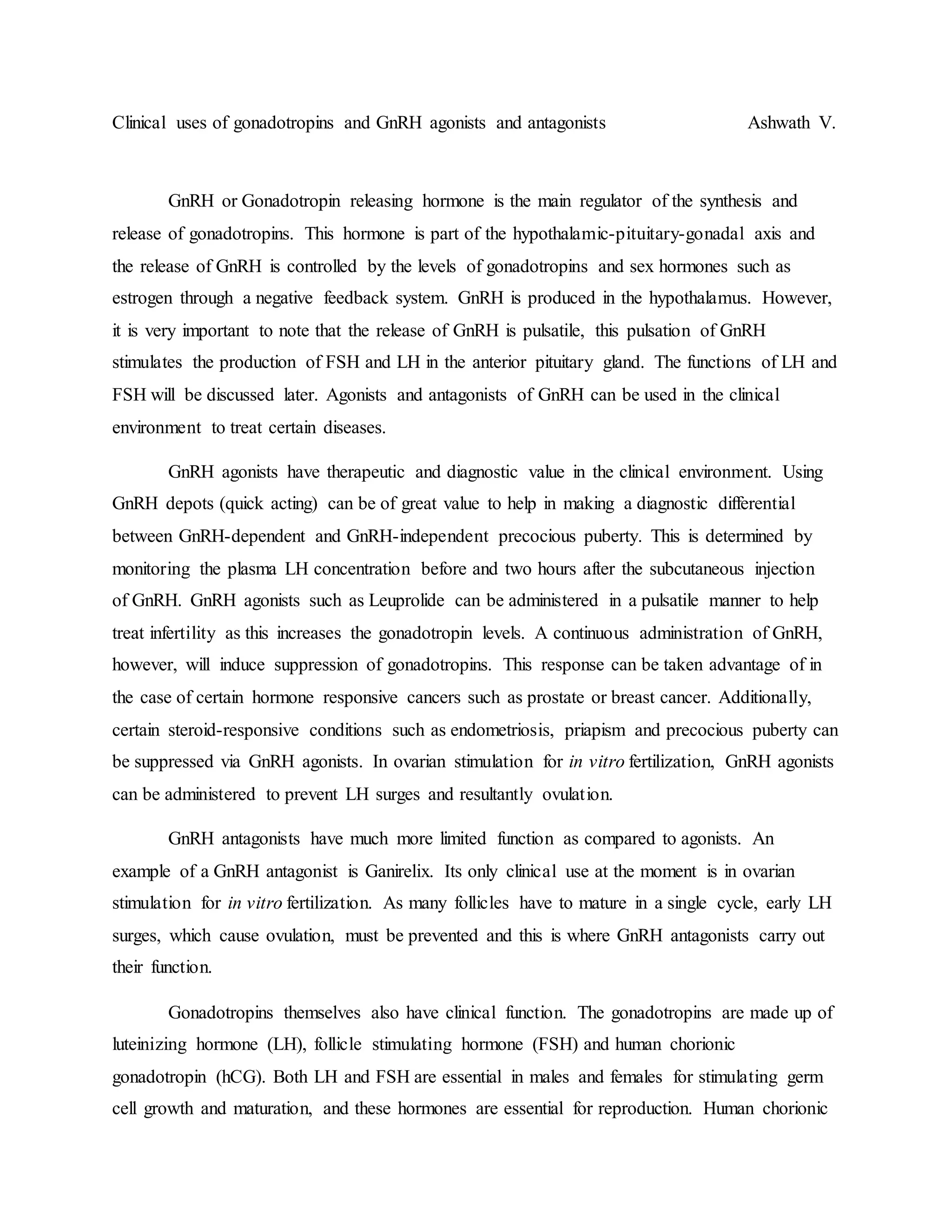 Clinical uses of gonadotropins and GnRH agonists and antagonists | DOCX
