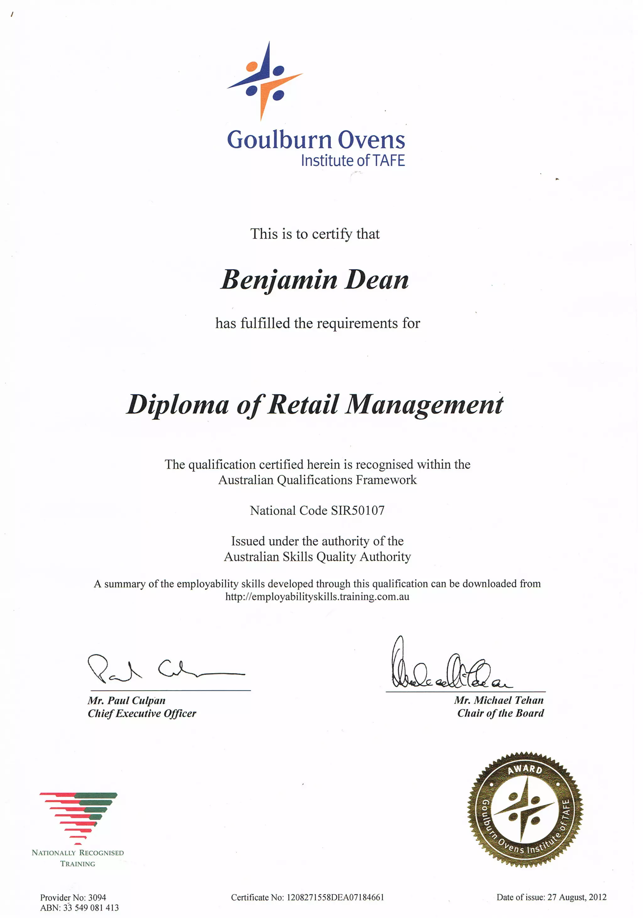 Diploma Retail Management Ben Dean | PDF